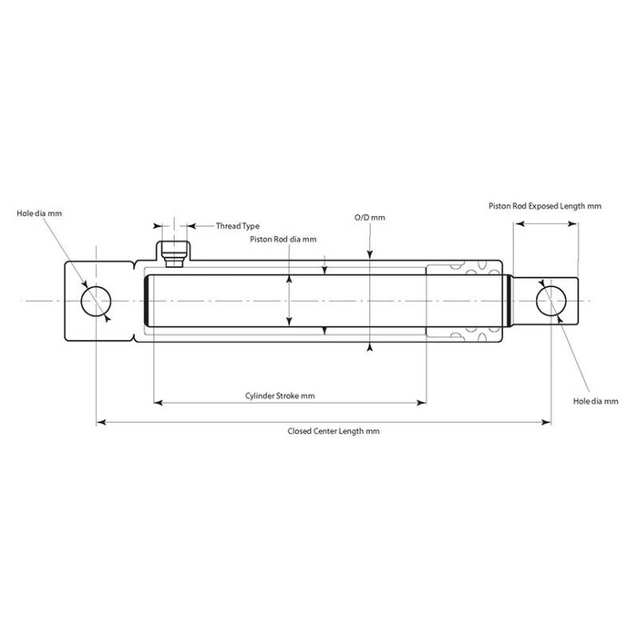Enkeltvirkende hydraulisk sylinder kpl., 30 x 400mm - Agrideler